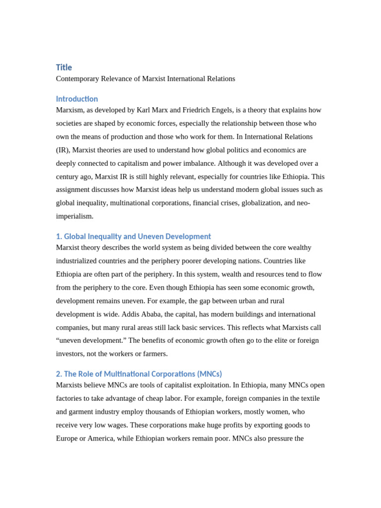 Final Marxist IR Assignment-1 | PDF | Marxism | Capitalism