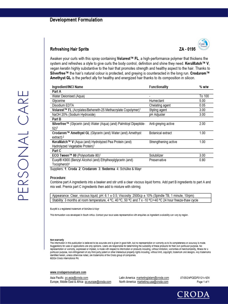 Refreshing Hair Spray Formulation Guide | PDF | Trademark | Chemistry