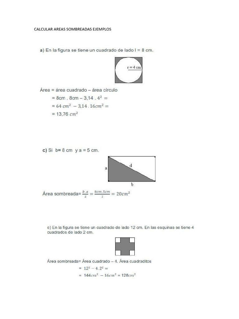 Calcular Areas Sombreadas Ejemplos | PDF