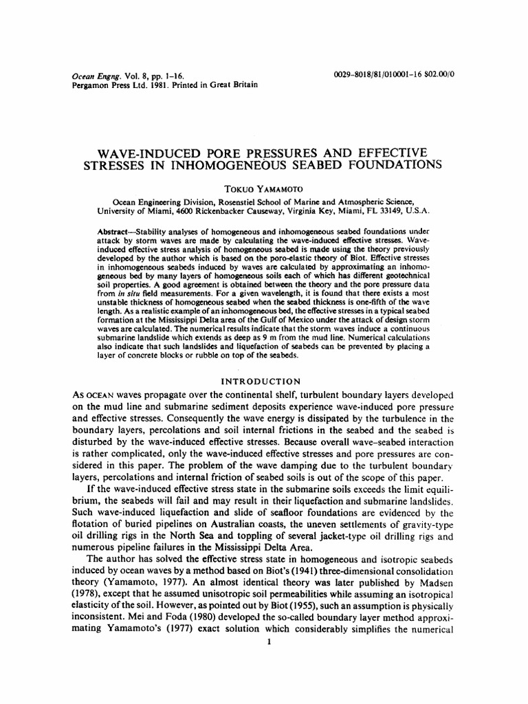 WAVE-INDUCED PORE PRESSURES AND EFFECTIVE Stresses | PDF | Porosity ...