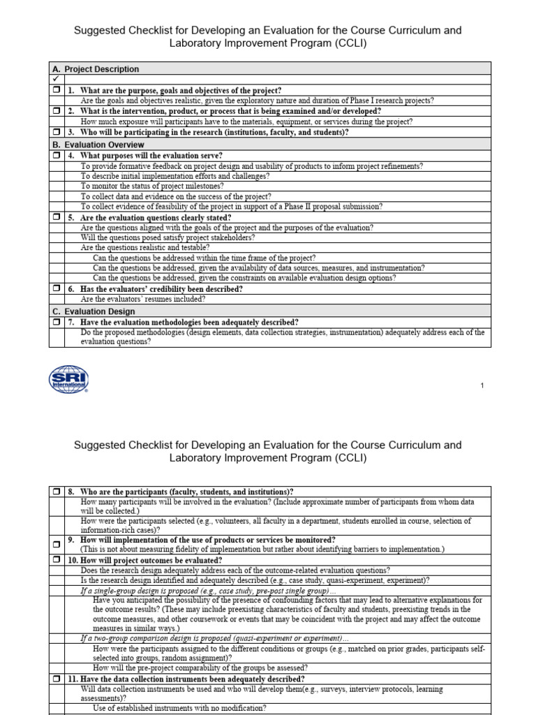 CCLI WebinarSuggestedEvalPlanChecklist | PDF | Statistics | Evaluation