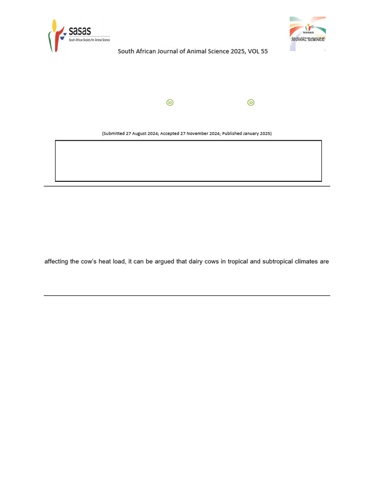 Erasmus Et Al. 2025. Heat Stress in Dairy Cows Review | PDF | Cattle ...