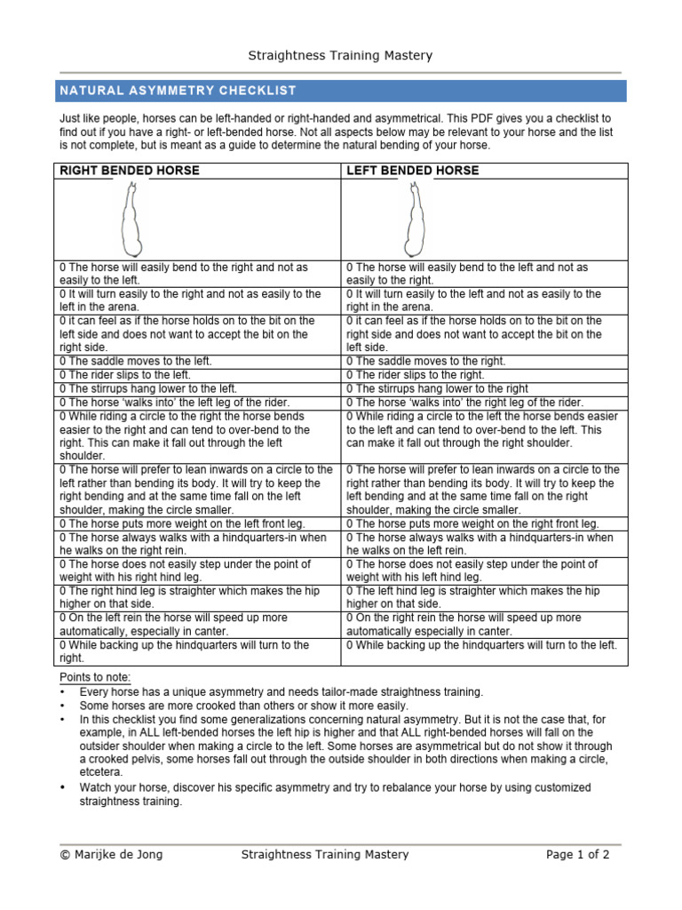 2 3 Natural Asymmetry Checklist | PDF | Horses | Equestrianism