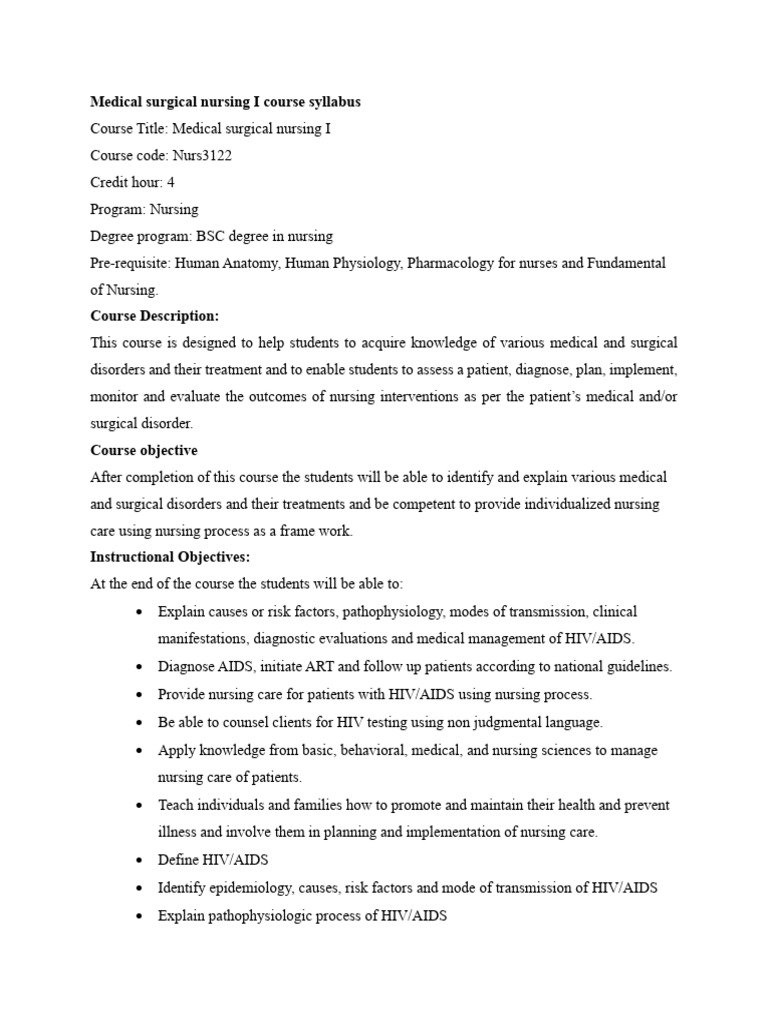 Medical Surgical Nursing I Course Syllabus-3 | PDF | Respiratory ...