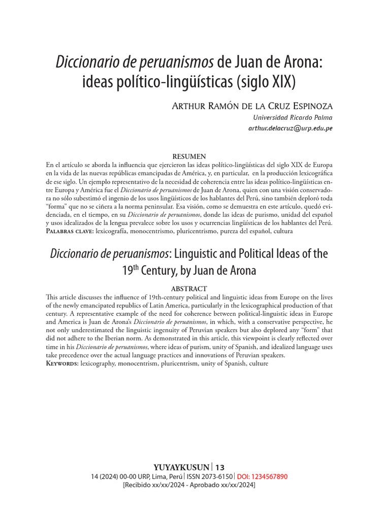 2024 Diccionario de Peruanismos de Juan de Arona Ideas Político ...