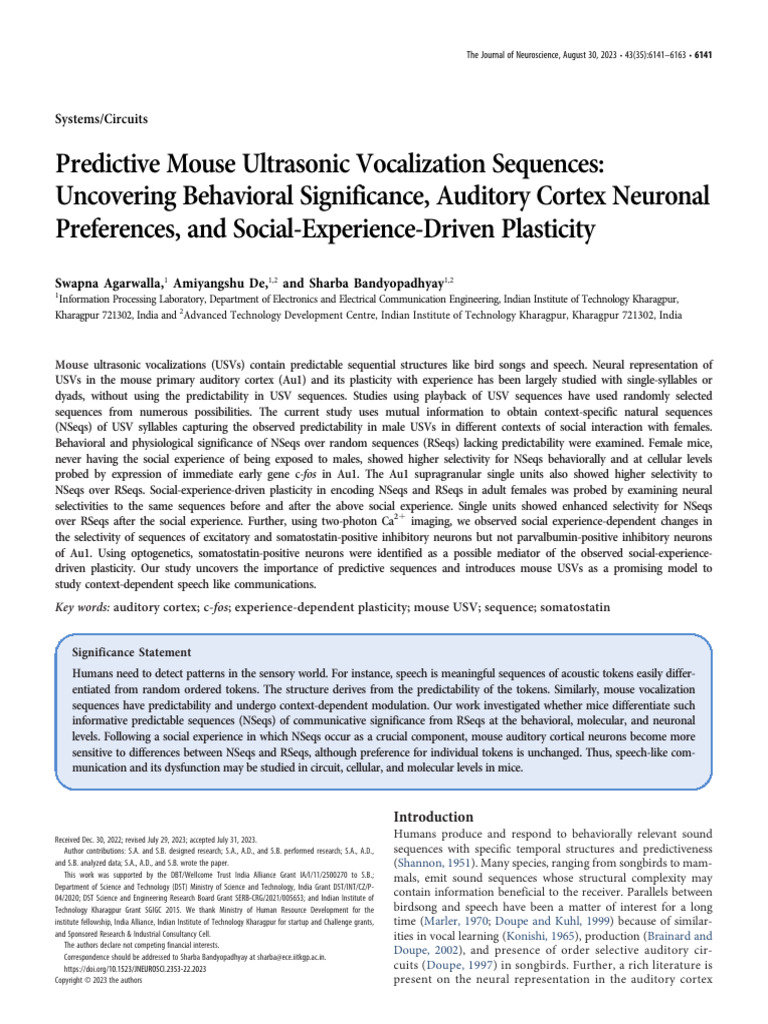 Predictive Mouse USV Sequences - Unclovering Behavioral Significance ...