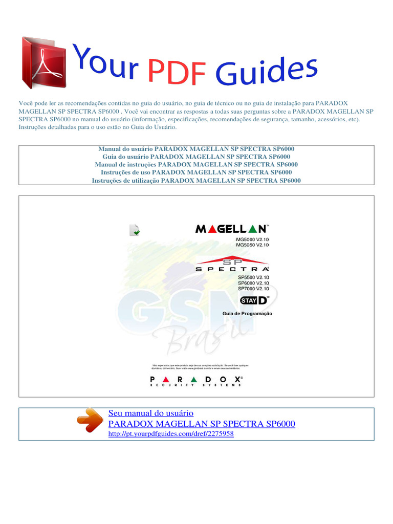 manual-do-usuário-PARADOX-MAGELLAN SP SPECTRA SP6000-P | PDF | Teclado ...