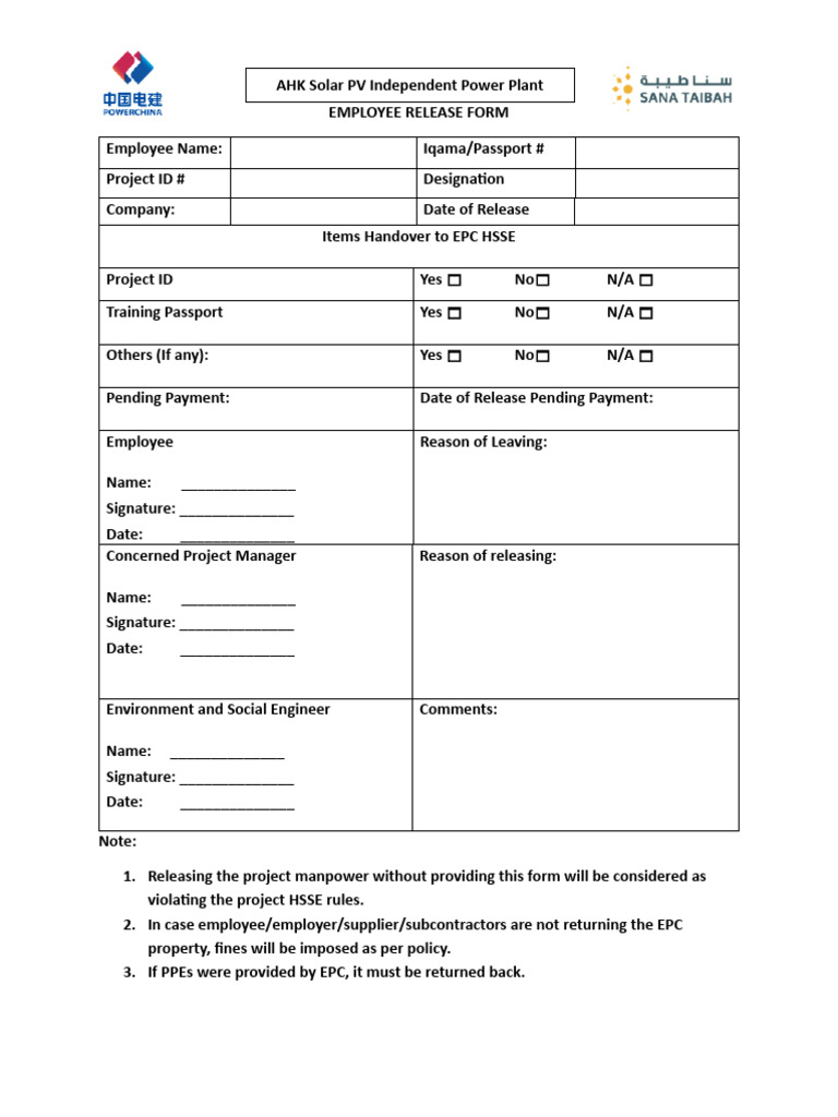 Employee Release Form Template | PDF