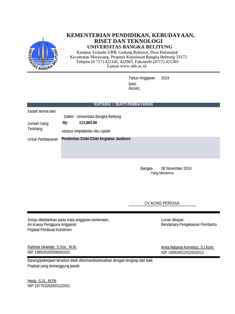 Kwitansi Chiki-Chiki Jambore | PDF