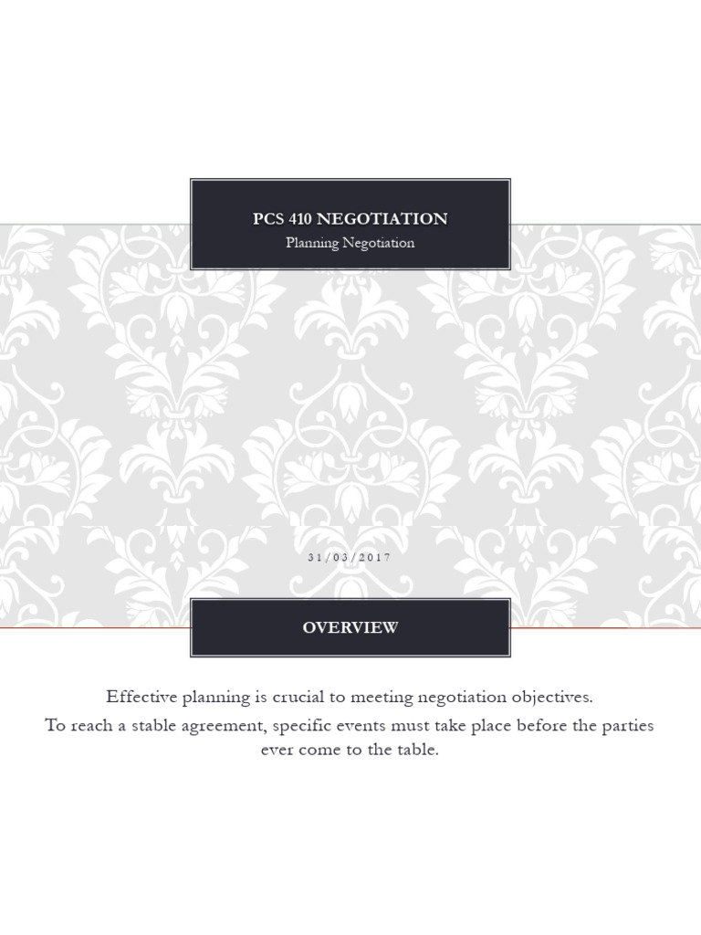 PCS 410 Negotiation-Planning Negotiation | PDF | Negotiation | Communication