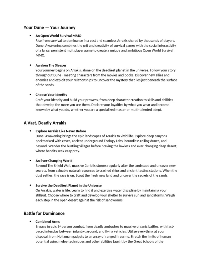 Dune Awakening Game Overview Sheet | PDF