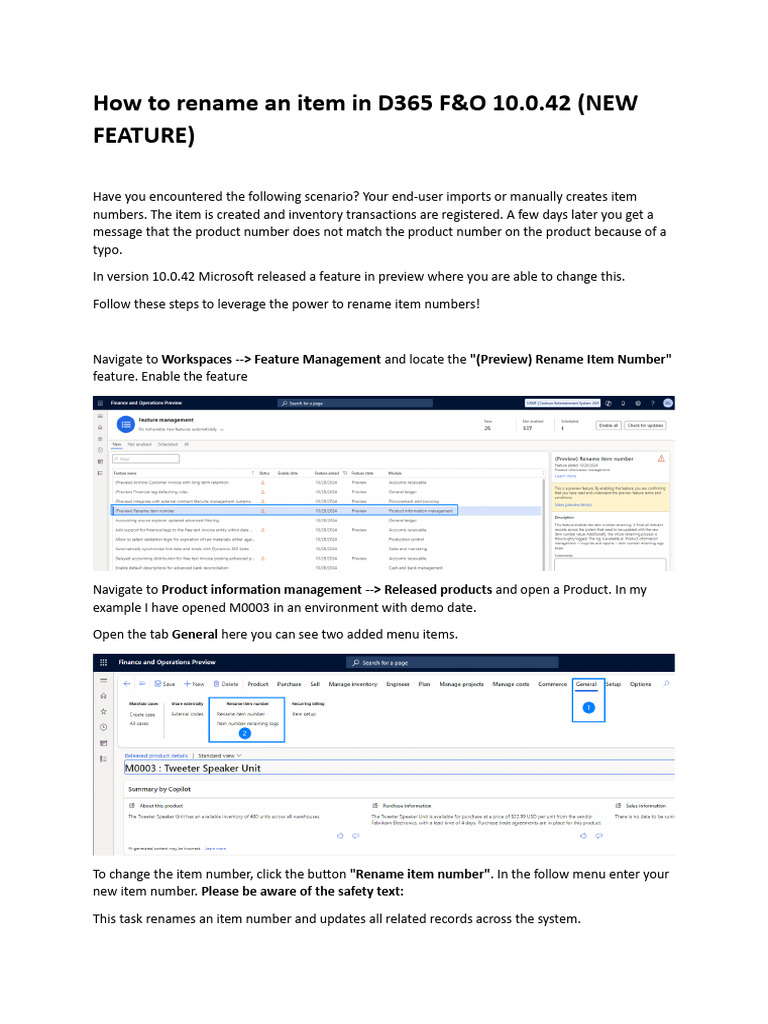 How to rename an item in D365 F&O | PDF