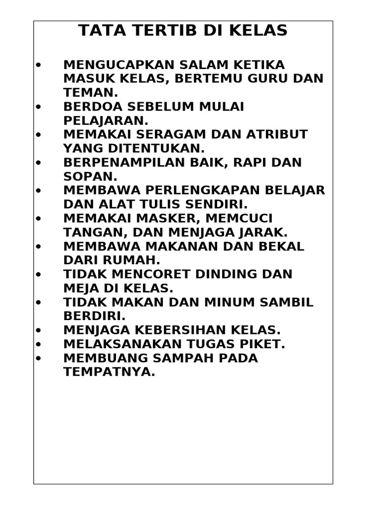 Tata Tertib Di Kelas | PDF