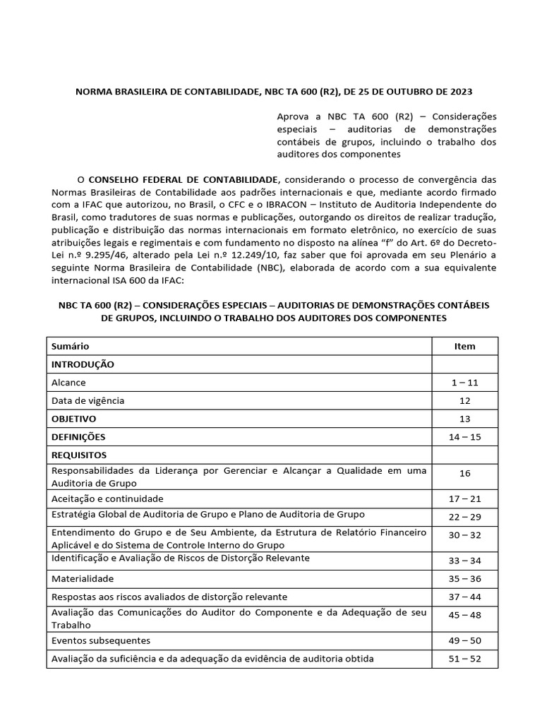 NBC TA 600 (R2) | PDF | Contabilidade | Relatório anual