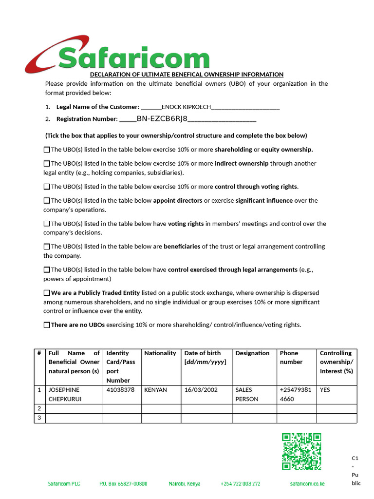 Ultimate Beneficial Ownership Self Declaration Form 2025 | PDF | Business | Corporations