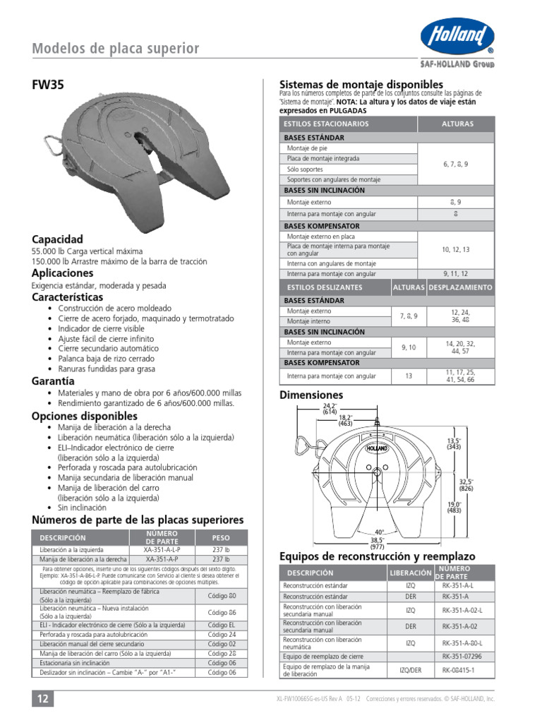 Catalogo y Guia de Especificaciones de Quinta Rueda Holland | PDF