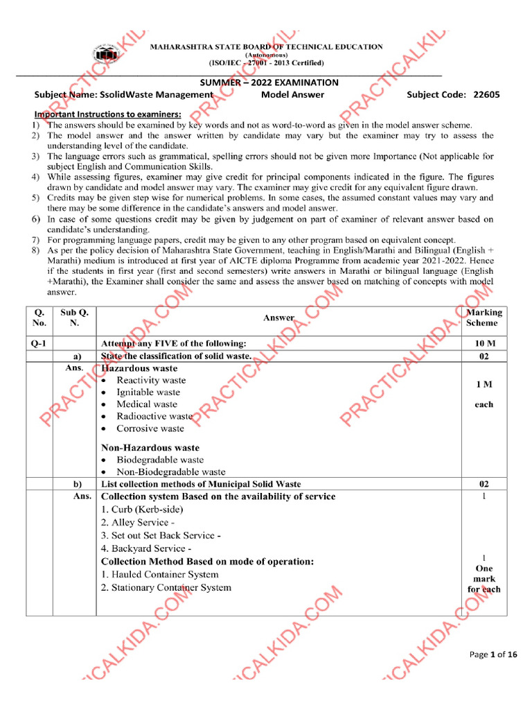 SWM Summer 2022 Model Answer Paper | PDF