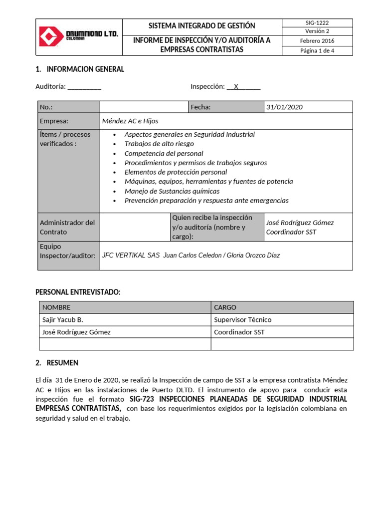 Informe de Inspeccion de Campo Mendez | PDF | Auditoría