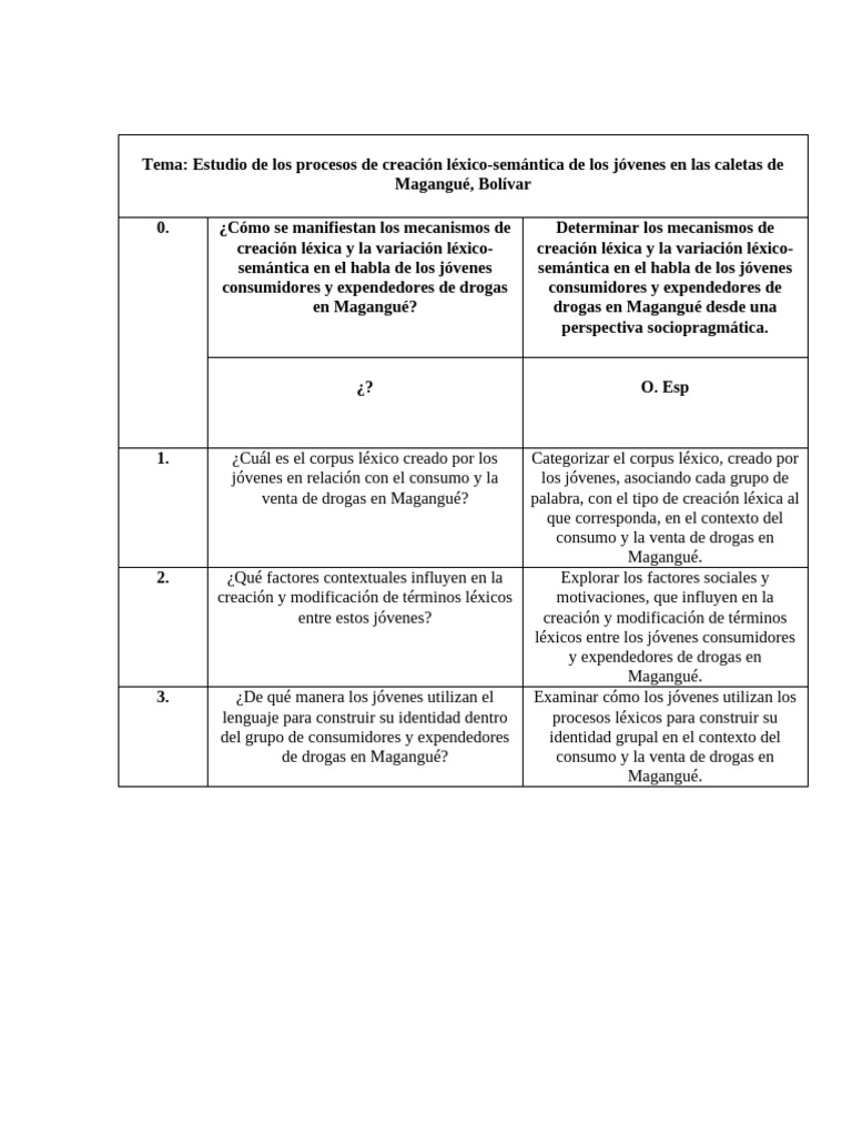 Esquema de Preguntas y Objetivos | PDF