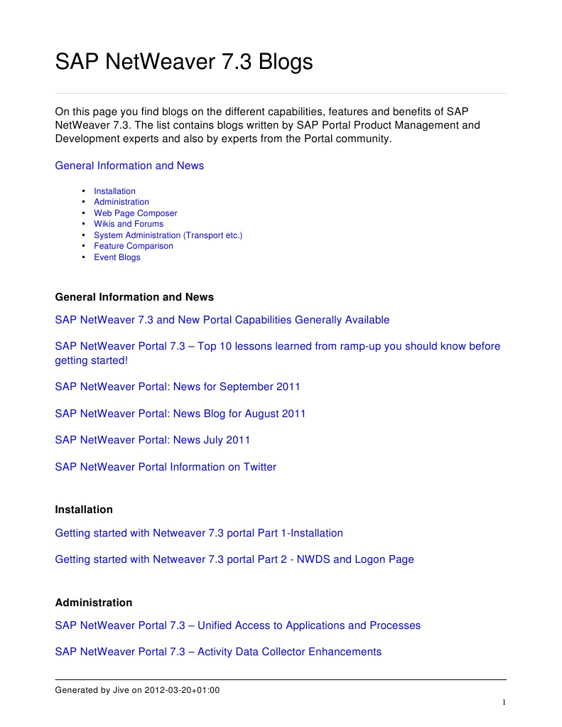 Sap Netweaver 7.3 Blogs: General Information and News | PDF | Computers