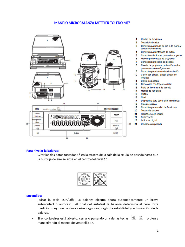 Manejo Microbalanza Mettler Toledo MT5 28-03 | PDF | Balanza