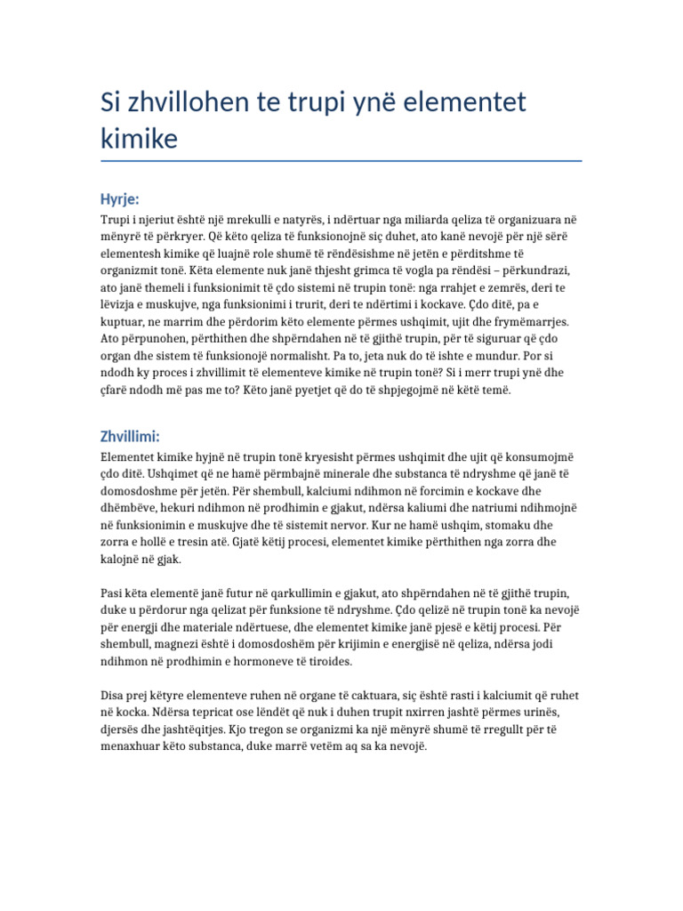 Si Zhvillohen Te Trupi Yne Elementet Kimike Fletore | PDF