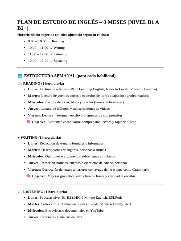 Plan Estudio Ingles | PDF