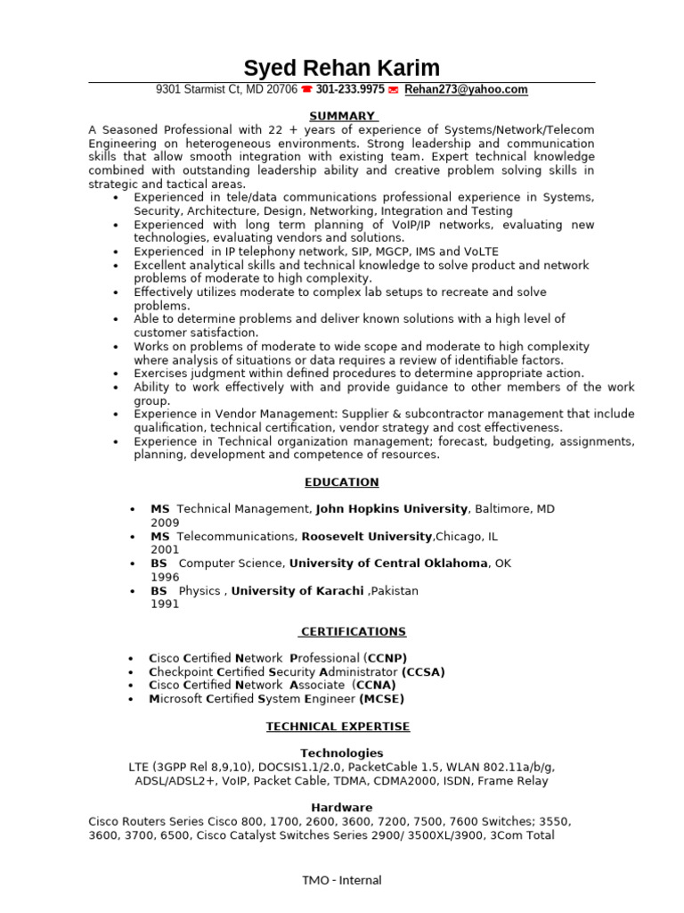 Syed Karim: Telecom Engineering Expert | PDF | I Pv6 | Computer Network