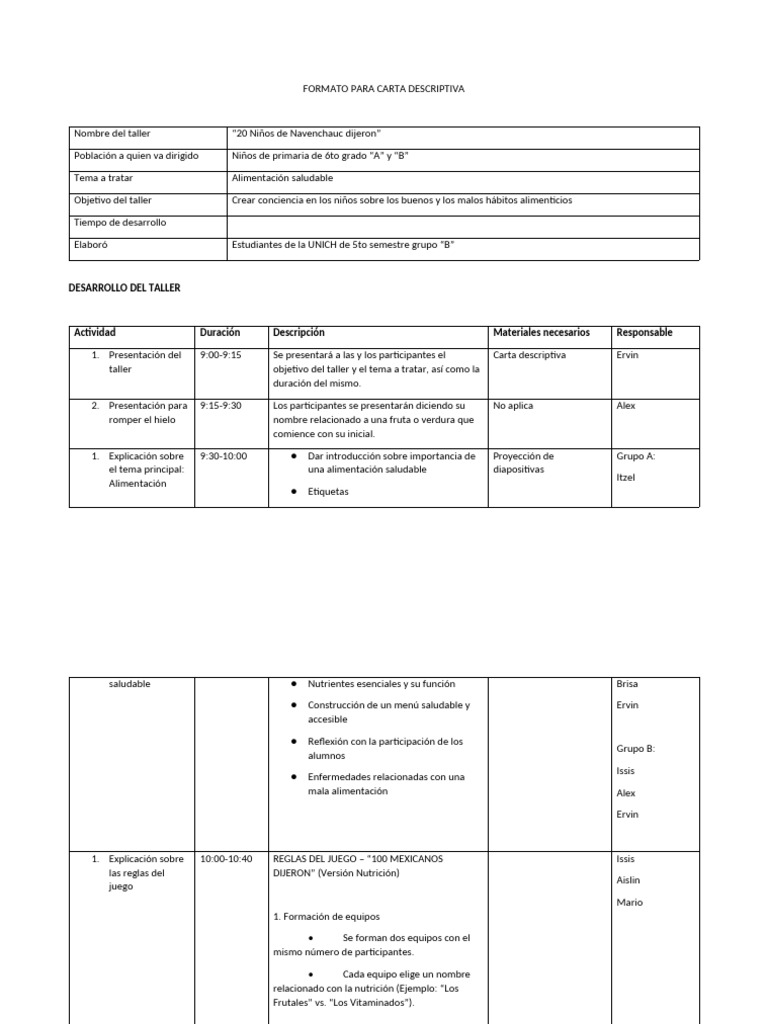 Formato para Carta Descriptiva Final | PDF