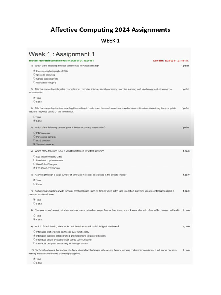Affective Computing 2024 Assignments | PDF