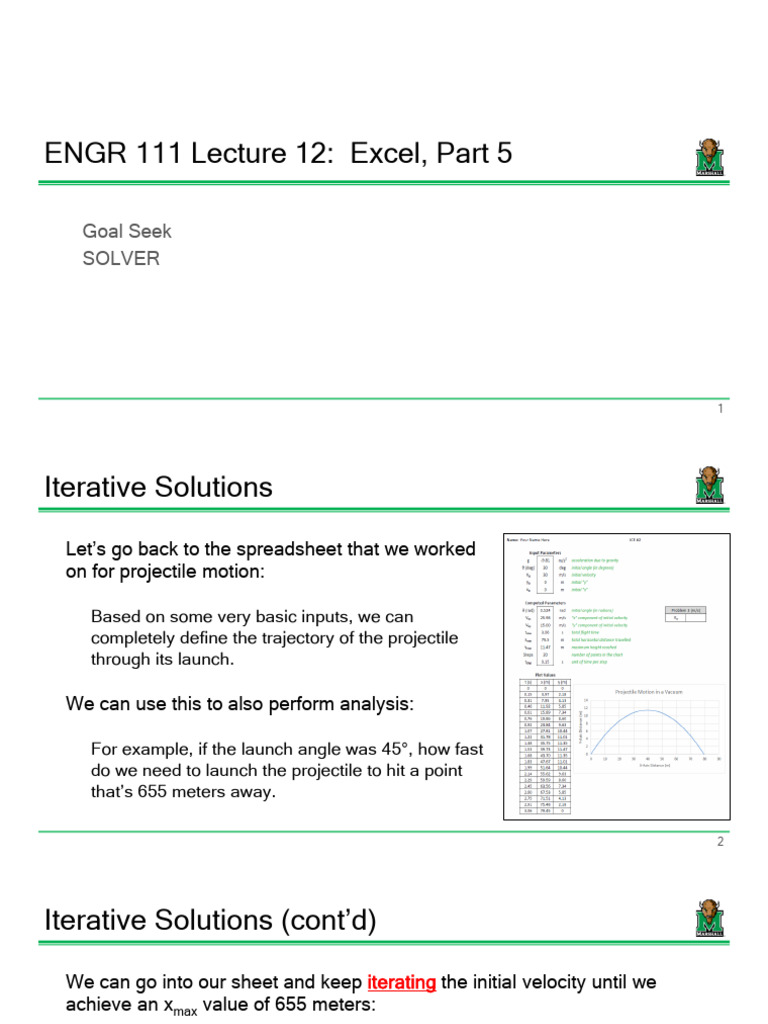 ENGR 111 Lecture 12 - Excel 5 | PDF | Microsoft Excel | Applied Mathematics