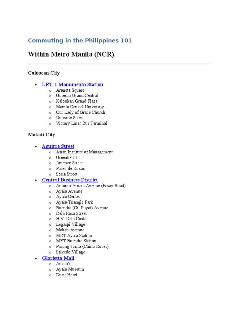 Commuting in The Philippines 101 | PDF | Metro Manila | Makati