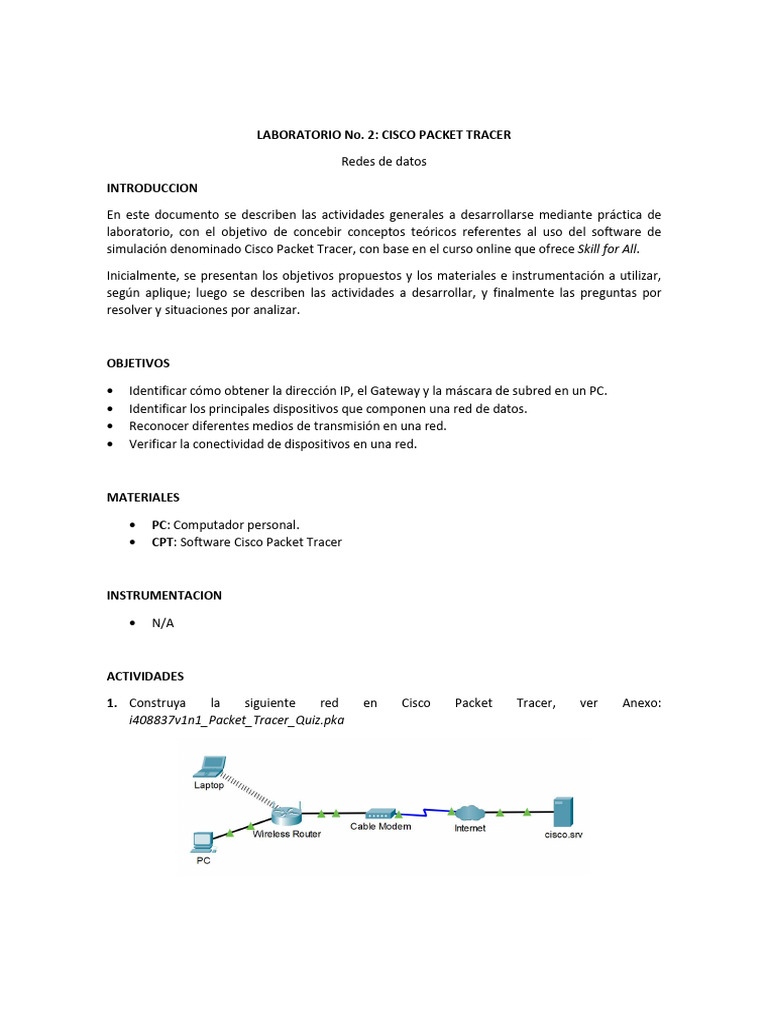 Laboratorio 2. Cisco Packet Tracer | PDF | Ip Address | Computer Network