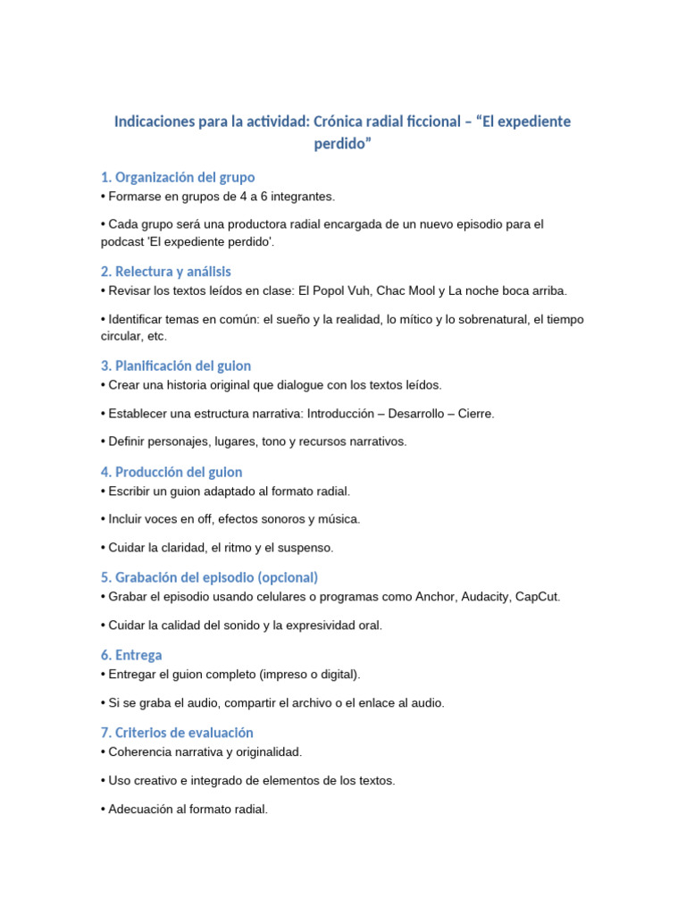 Indicaciones Actividad Expediente Perdido | PDF