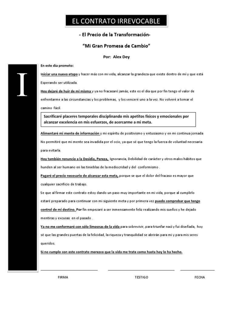 El Contrato Irrevocable | Descargar gratis PDF | Autoestima | Toma de ...