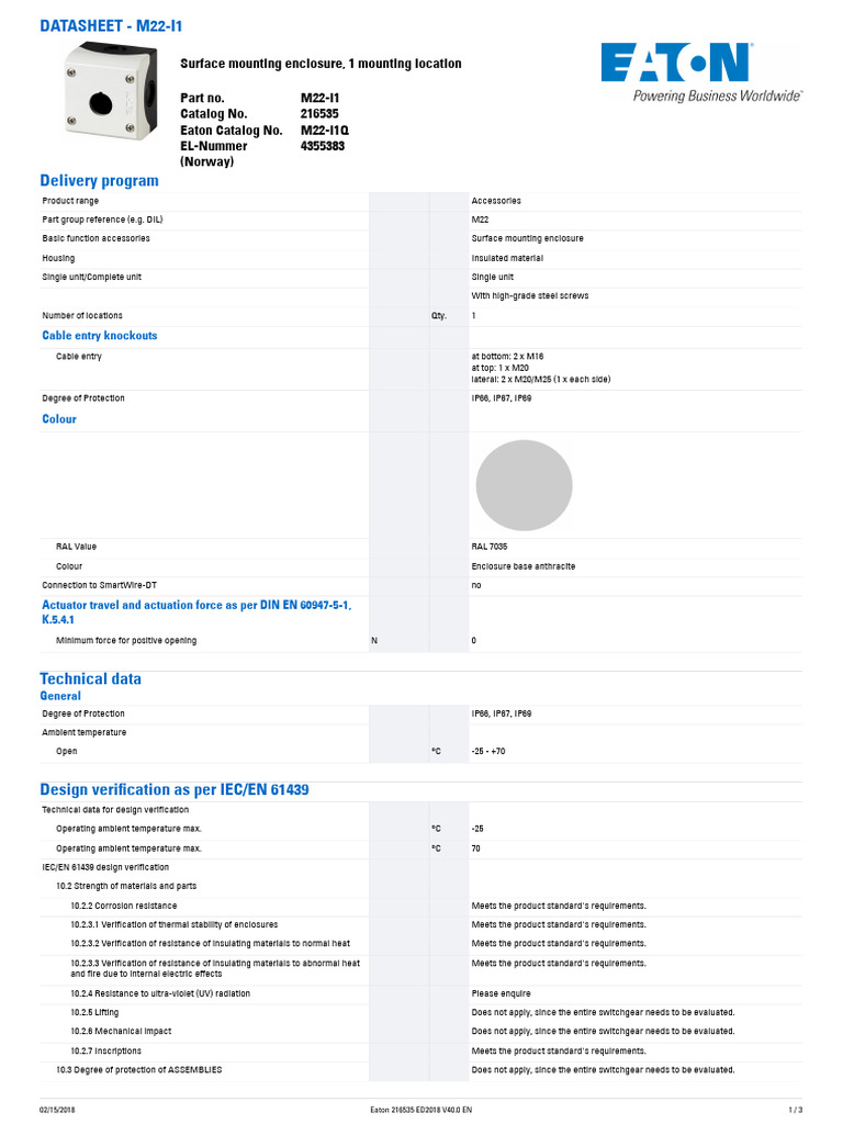 Eaton 216535 M22 I1 en - GB | PDF | Insulator (Electricity) | Manufactured Goods