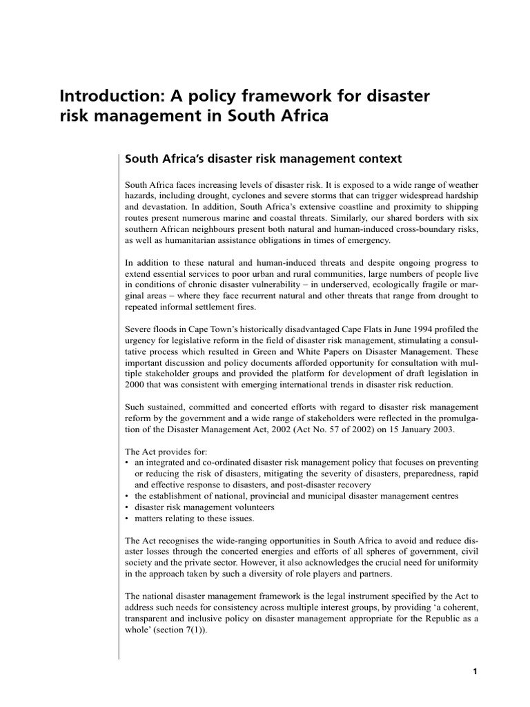 SA National Disaster Man Framework 2005 | PDF | Disaster Risk Reduction ...