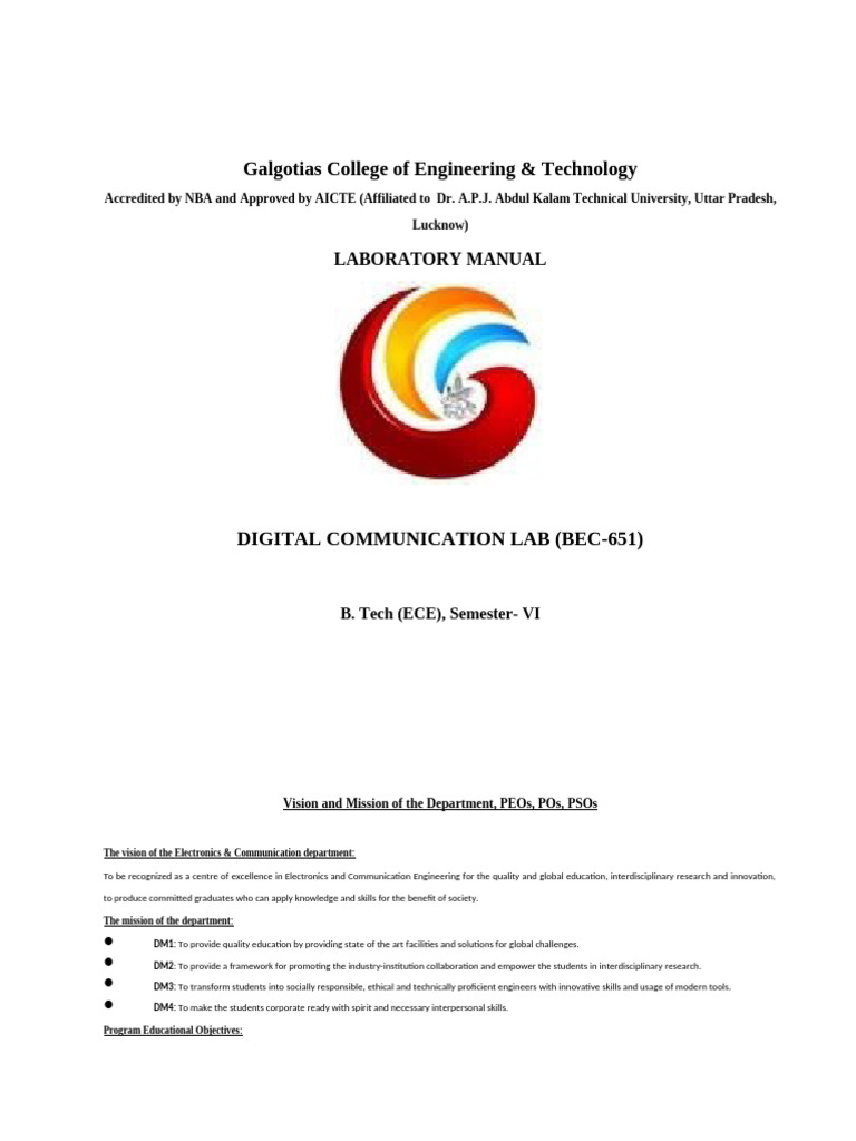 (BEC-651) Digital Communication Lab Manual | PDF | Modulation | Engineering