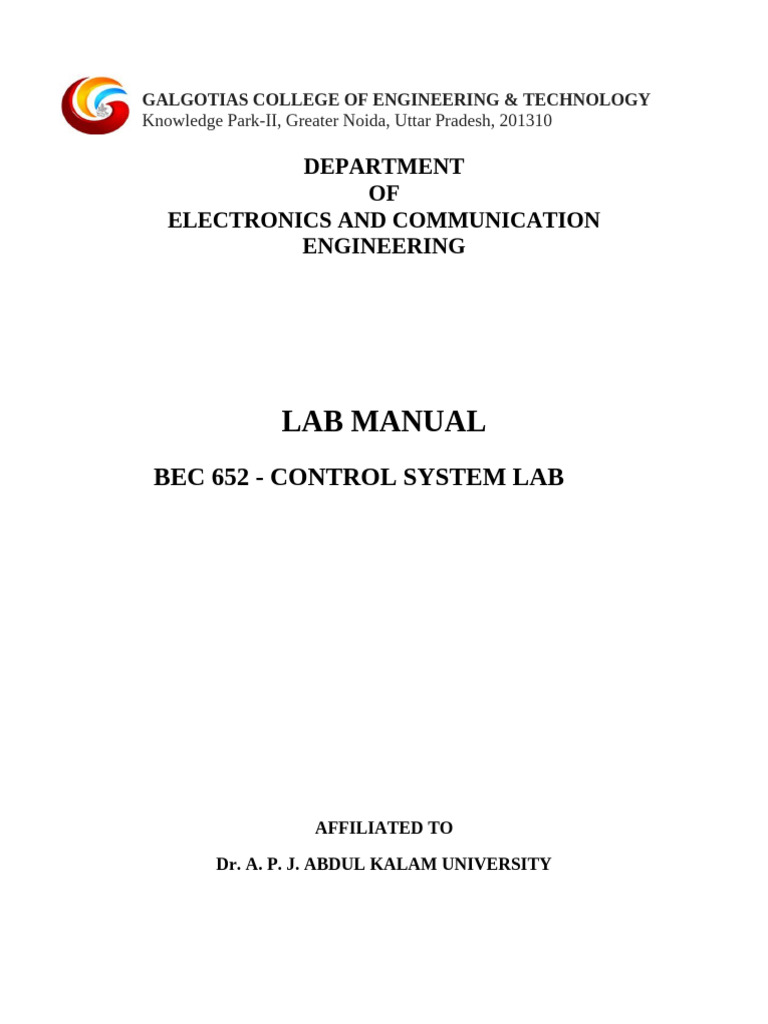 Control System Lab Manual - 2024-25 | PDF | Eigenvalues And Eigenvectors | Matrix (Mathematics)