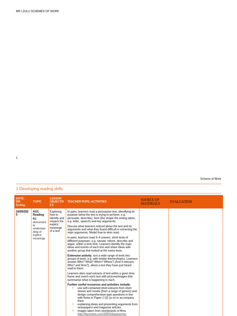 Zulu Reading Skills Scheme of Work | PDF | Vocabulary | Reading ...