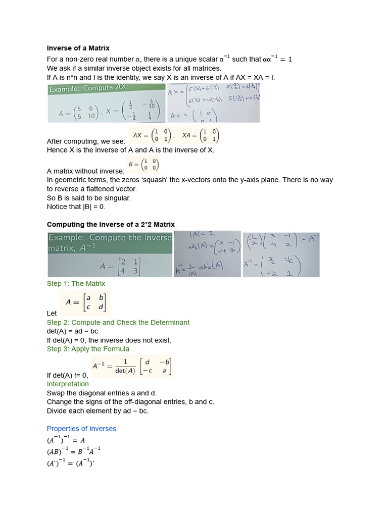 ECON 1540 Matrix Inverse and Quadratic Formula P2 | PDF | Matrix ...