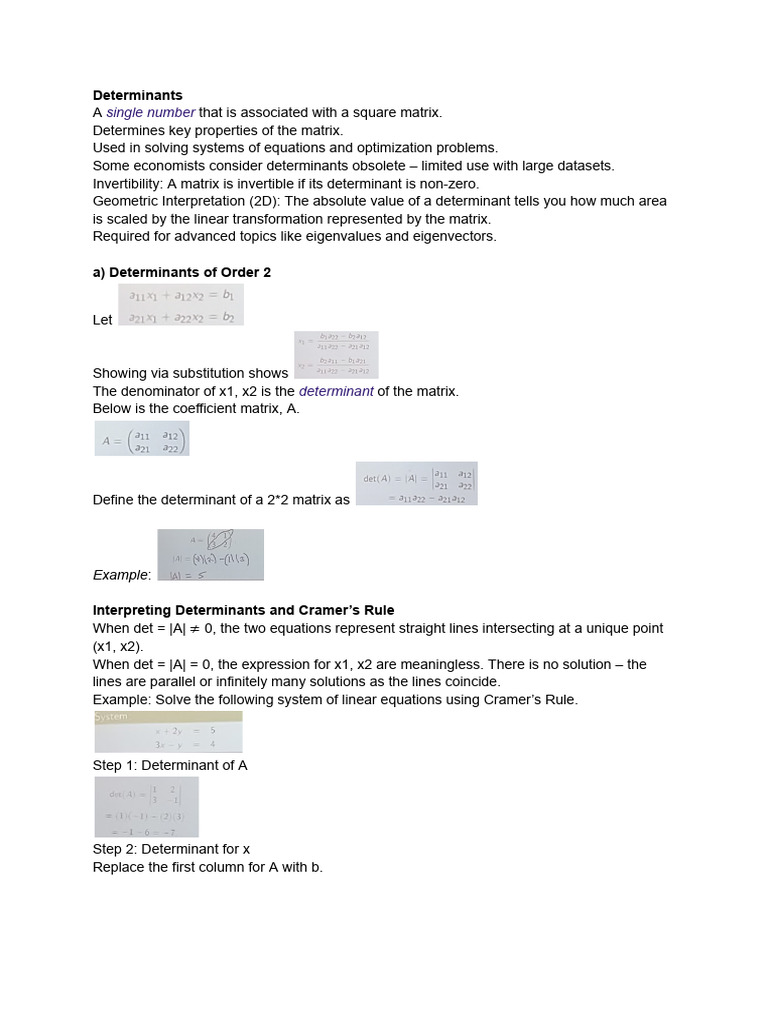 ECON 1540 Determinants and Matrix Inversion P1 | PDF | Determinant ...