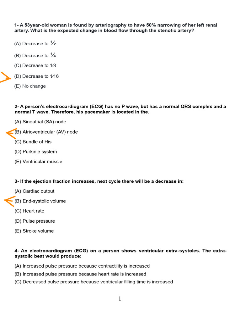 Medical Questions on Renal, Cardiac, and Respiratory Physiology | PDF ...