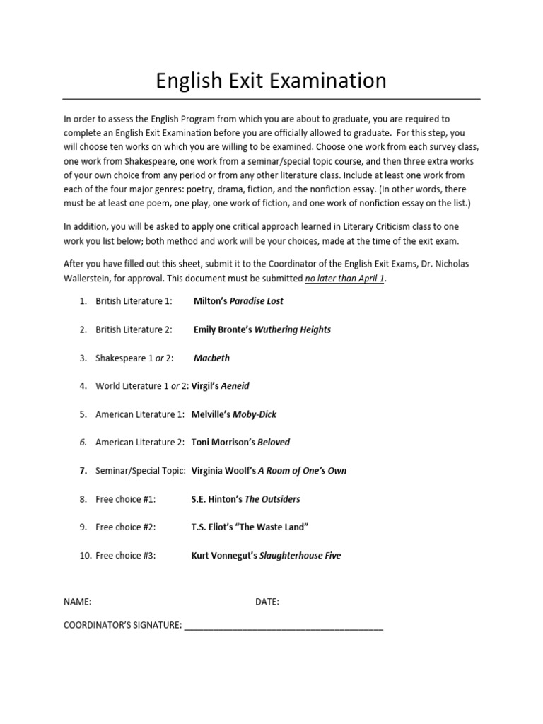 English Exit Exam Guidelines | PDF