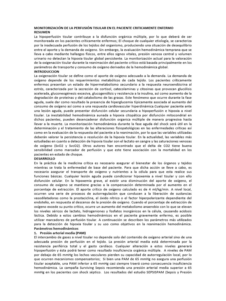 MONITORIZACIÓN DE LA PERFUSIÓN TISULAR lec1 | PDF | Septicemia | Choque ...
