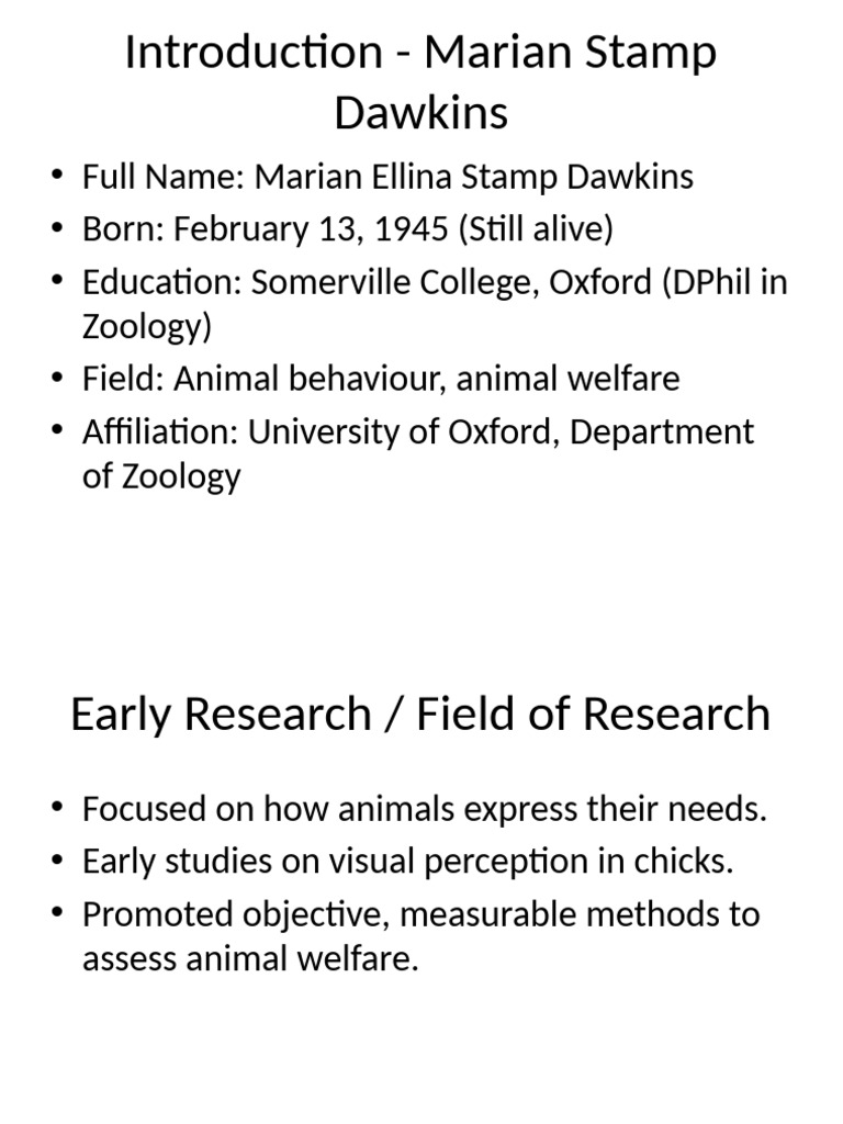 Marian Stamp Dawkins Presentation | PDF