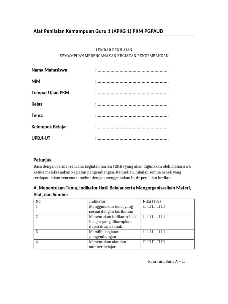 Alat - Penilaian - APKG 1 Dan 2 | PDF