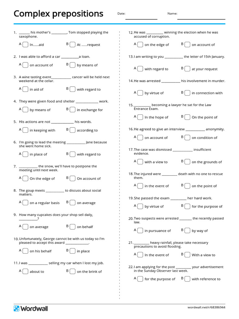 Complex Prepositions - Complex-Prepositions-Quiz | PDF