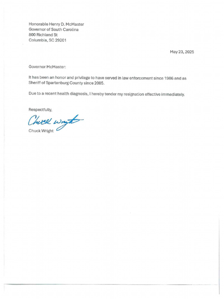 Resignation - Sheriff Chuck Wright | PDF