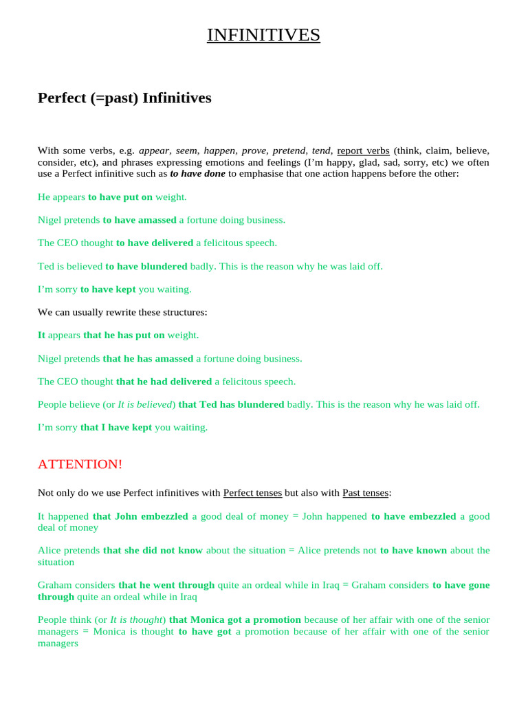 Passive Gerunds and Infinitives | PDF | Perfect (Grammar) | Verb